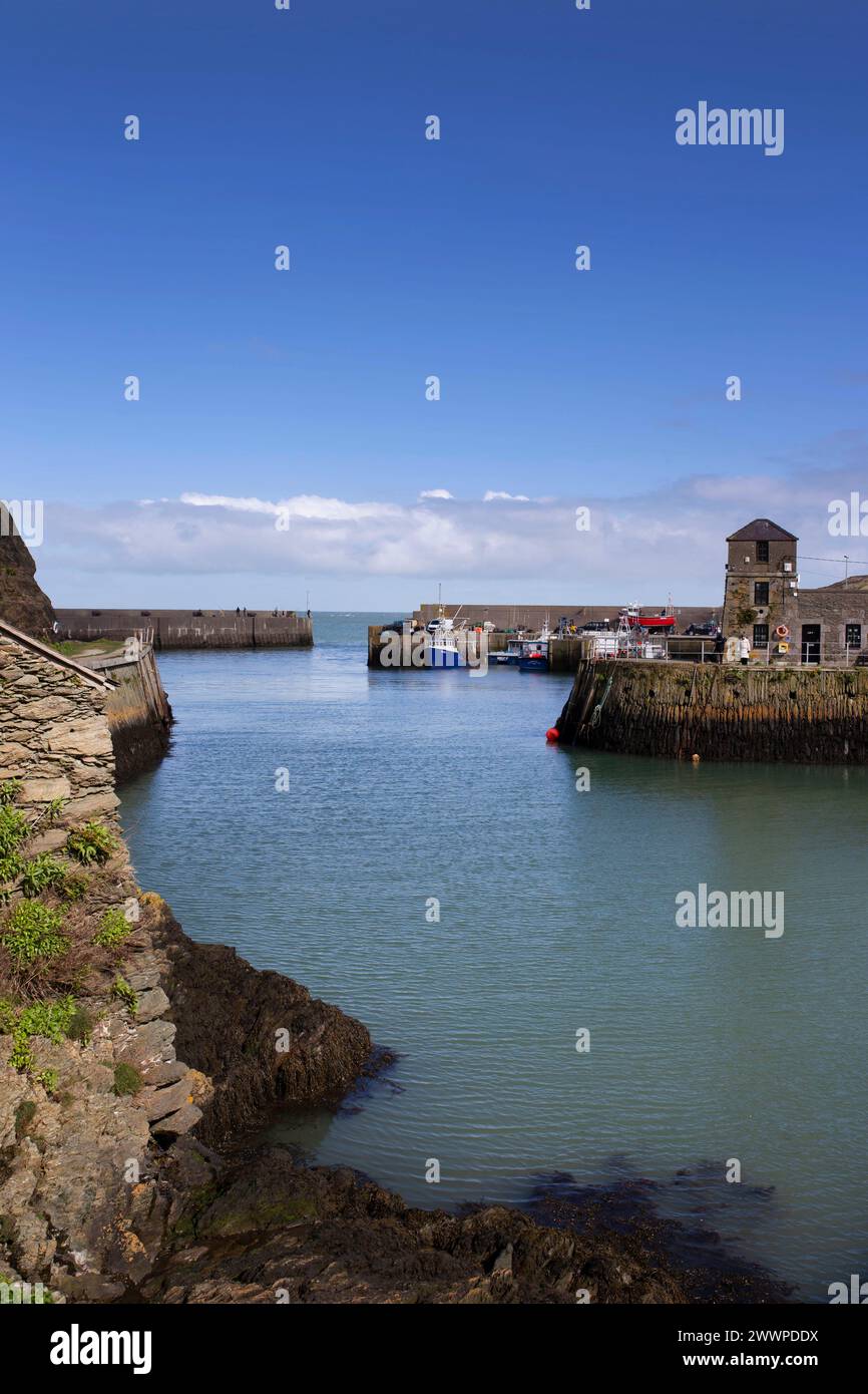 Amlwch Harbour with fishing boats vessels moored. Amlwch Port, Anglesey ...