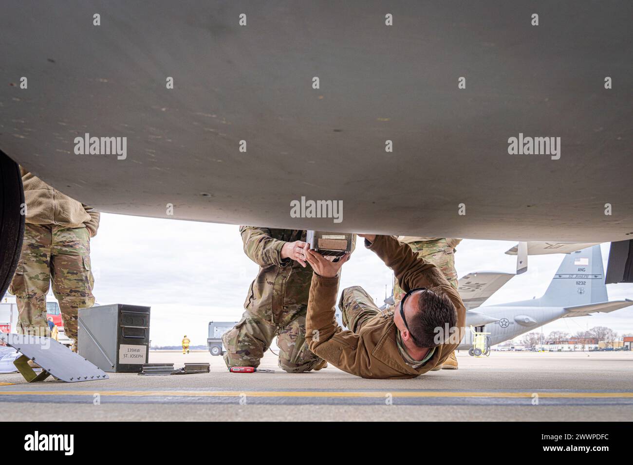U.S. Airmen Master Sgt. Ryan Hubbard, an aircraft mechanic assigned to ...