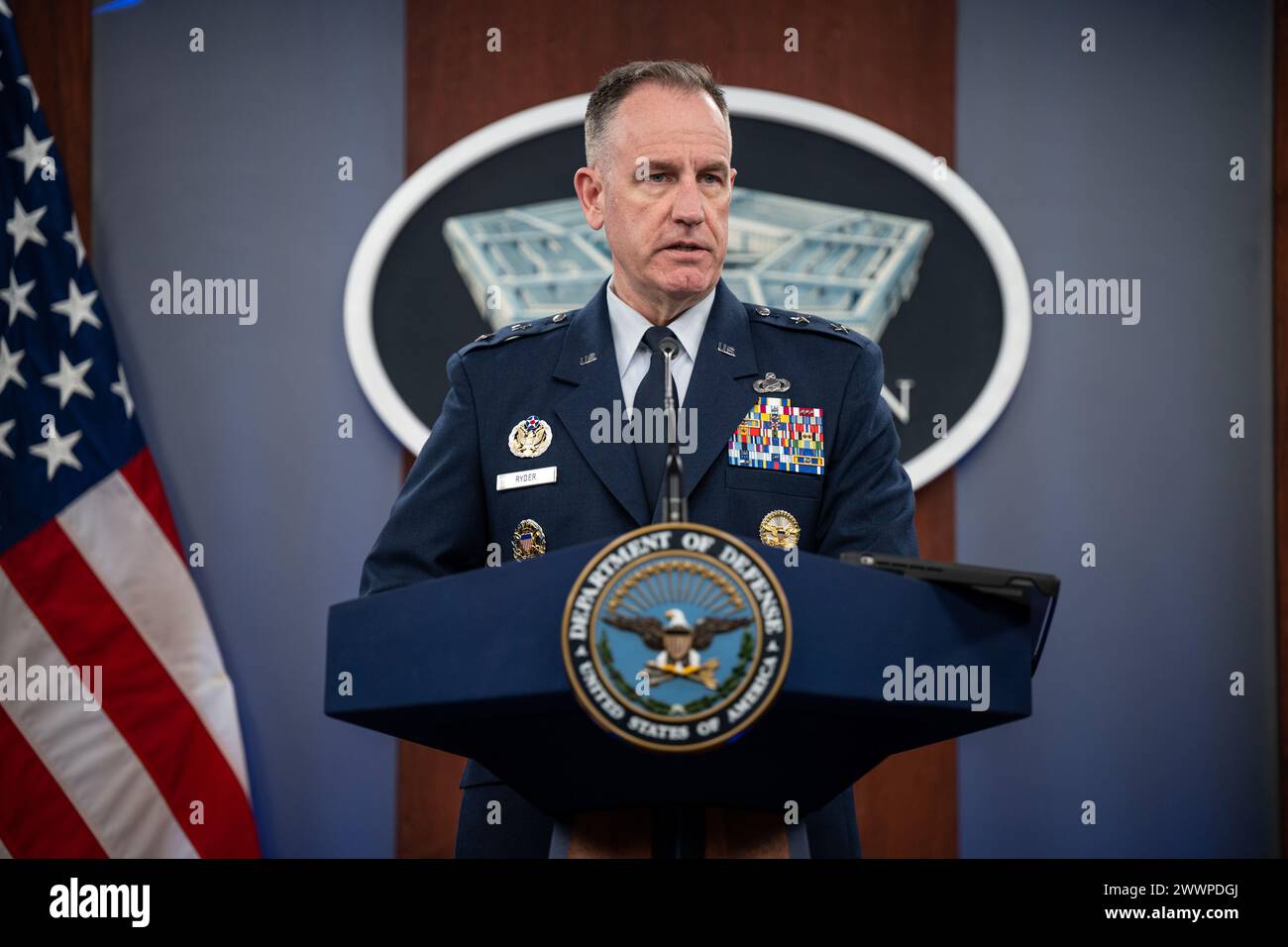 Pentagon Press Secretary U.S. Air Force Maj. Gen. Pat Ryder conducts a ...