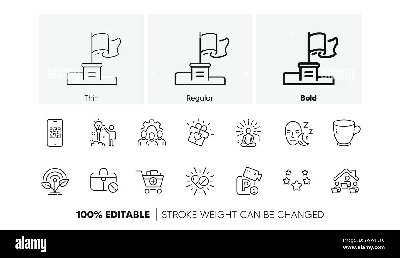 Creative idea, Parking security and Winner flag line icons. For web app, printing. Line icons ...