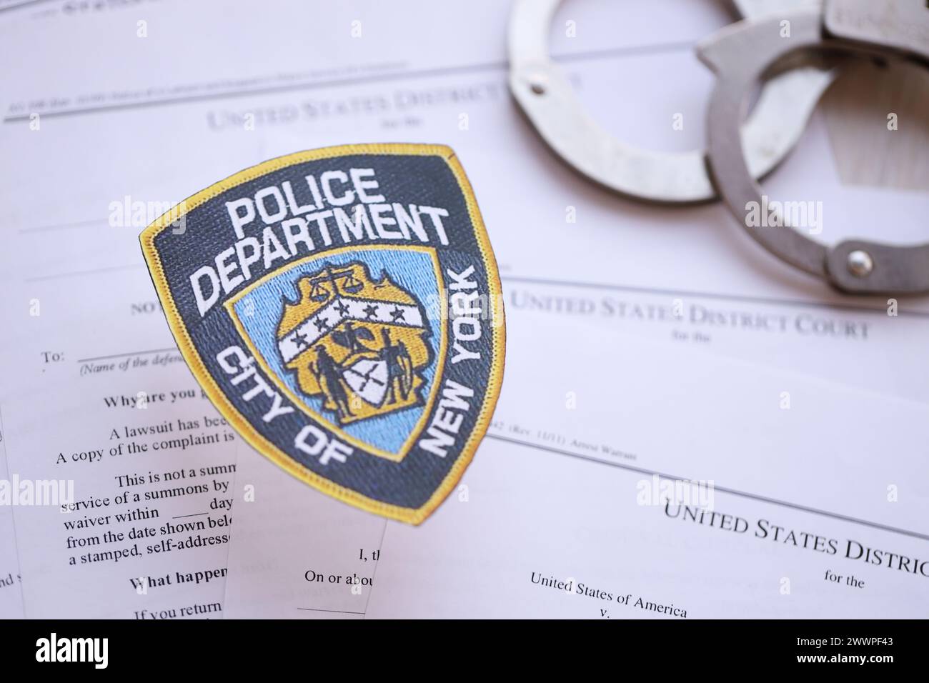 KYIV, UKRAINE - MARCH 9, 2024 US NYPD Police patch with handcuffs on ...