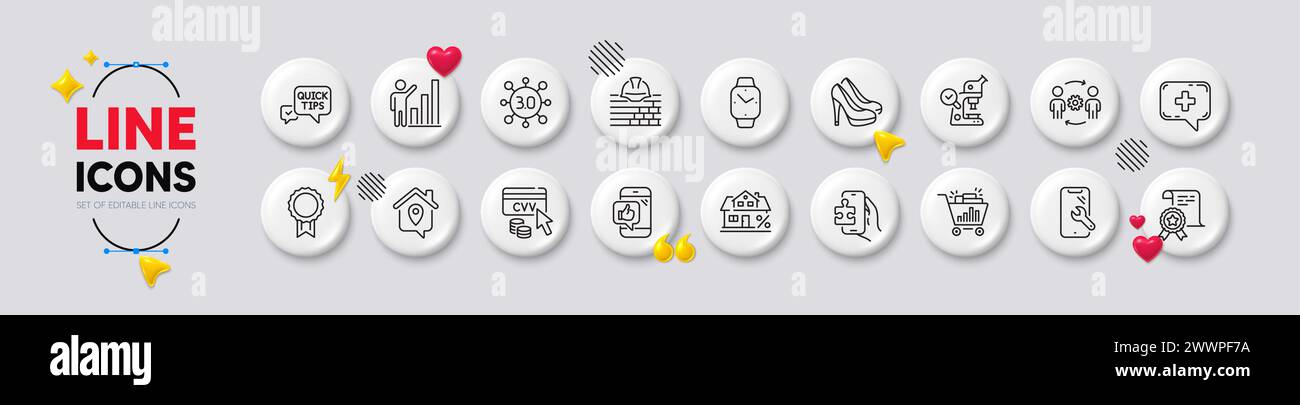 Puzzle game, Web3 and Build line icons. For web app, printing. White buttons 3d icons. Vector ...
