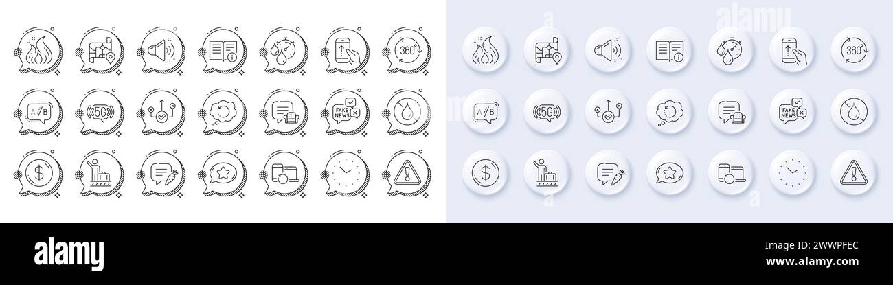 Loud sound, Map and 360 degree line icons. For web app, printing. Line ...