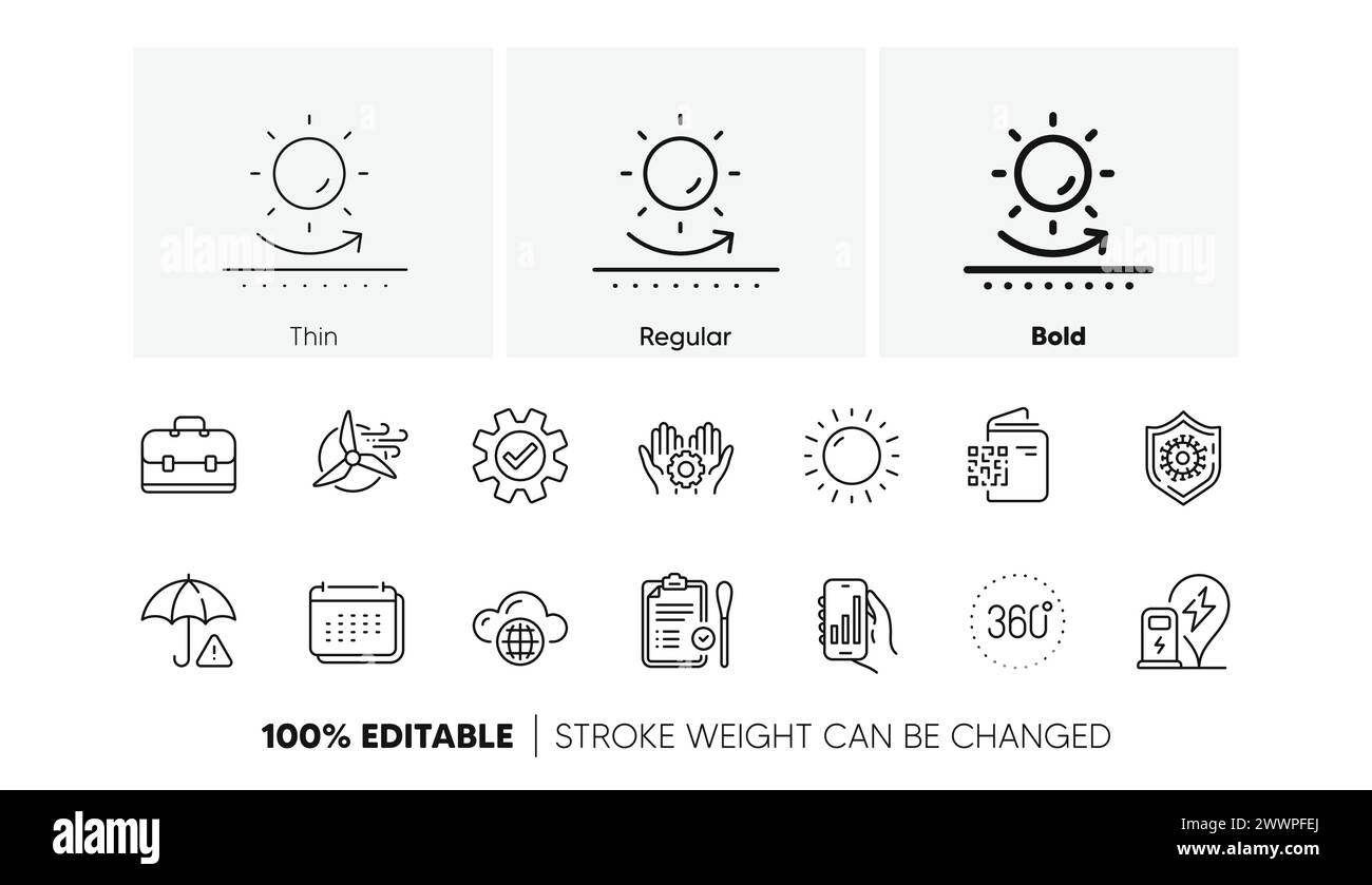 Qr code, Sun protection and Calendar line icons. For web app, printing. Line icons. Vector Stock ...