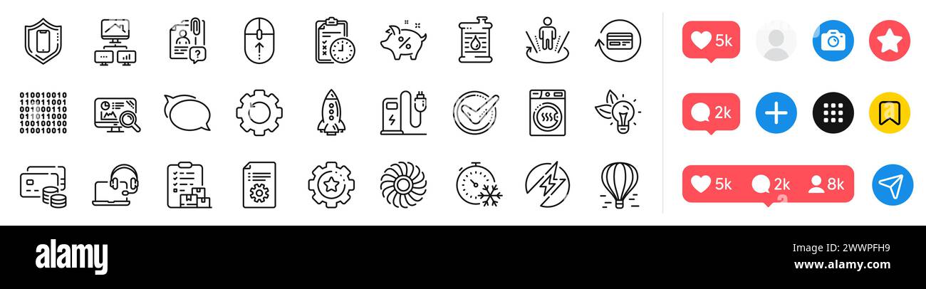 Consult, Augmented reality and Fan engine line icons pack. For web app. Social media icons ...