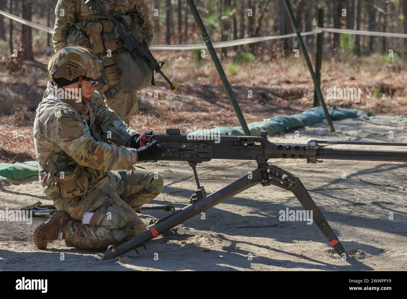 A U.S. Army soldier assigned to the 82nd Airborne Division pulls the ...