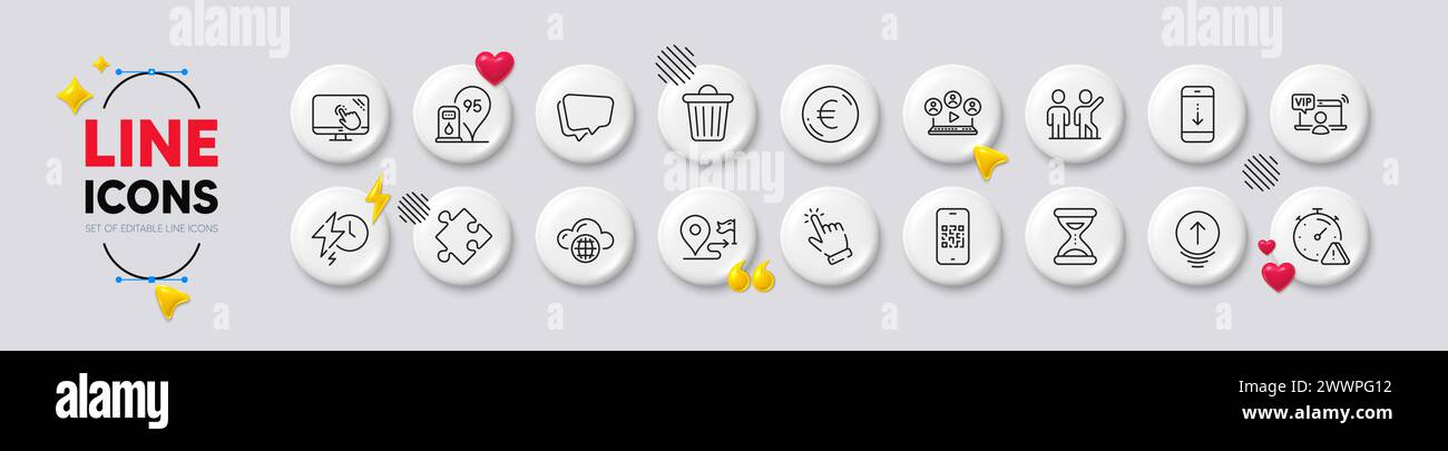 Cursor, Strategy and Speech bubble line icons. For web app, printing. White buttons 3d icons ...
