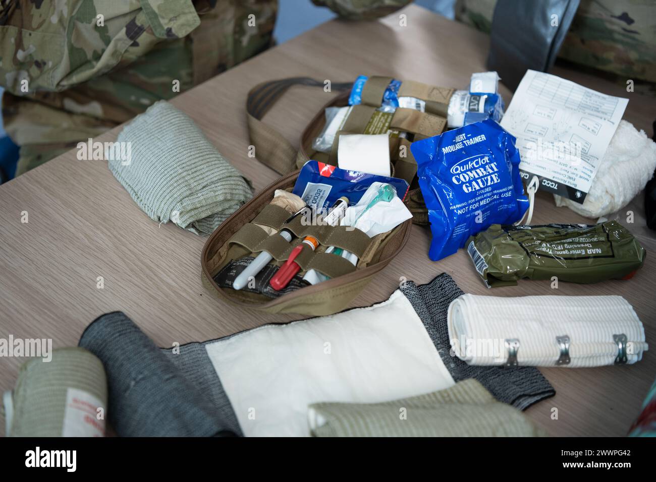 A detailed shot of a Tactical Combat Casualty Care Individual First Aid ...