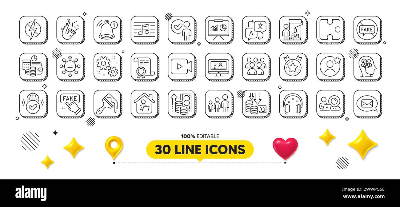 Painter, Brush and Fake information line icons pack. For web app. 3d ...