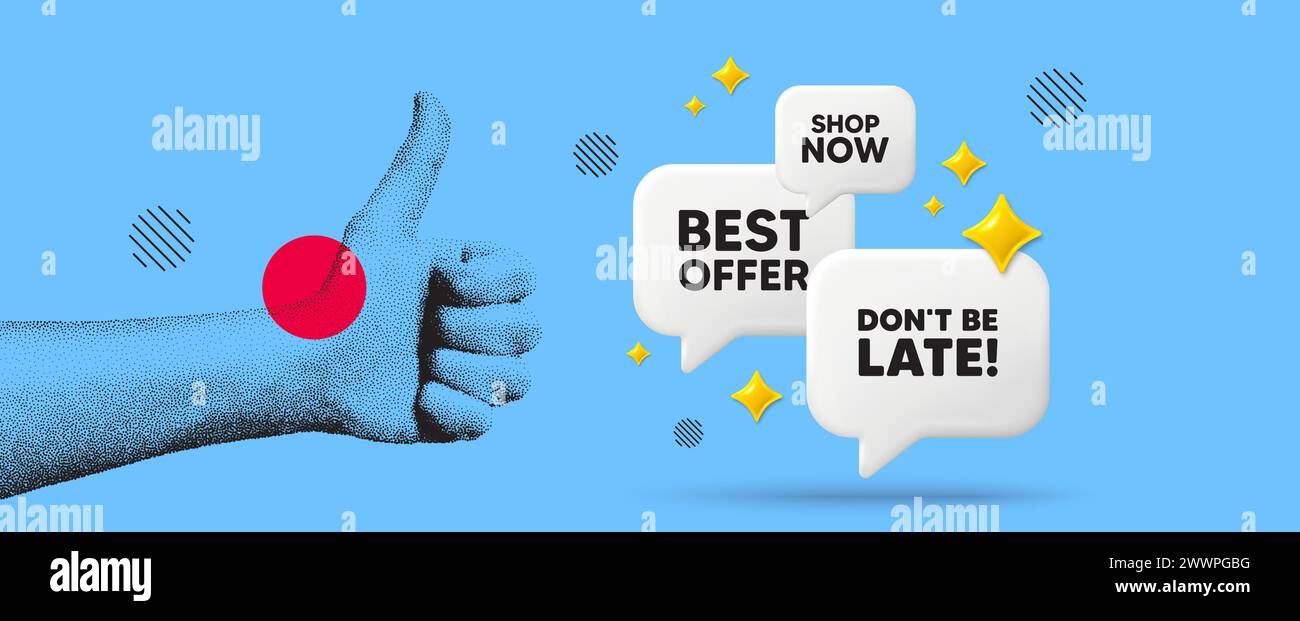 Dont be late tag. Special offer price sign. Hand showing thumb up like ...