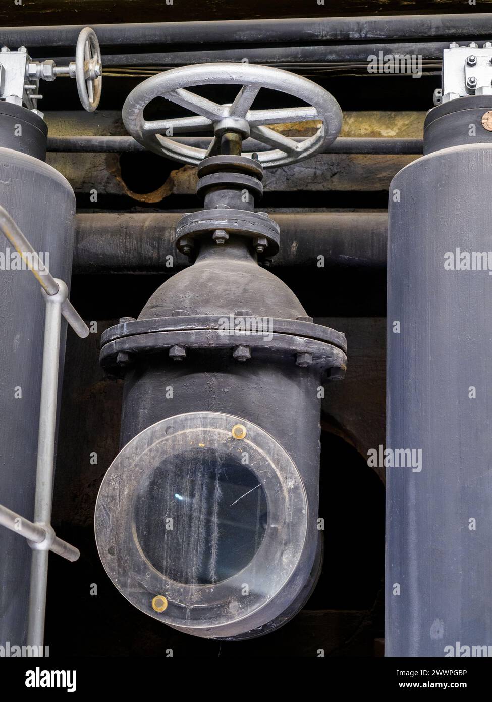 Detail of steam turbine and diesel engine in the former electric power ...