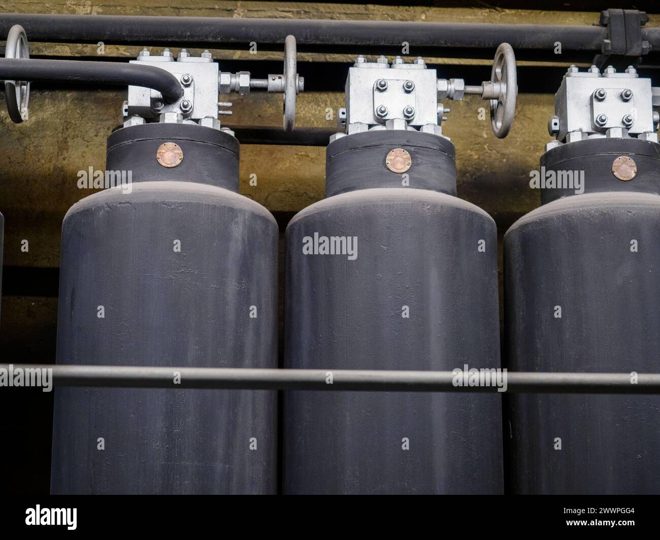 Detail of steam turbine and diesel engine in the former electric power ...
