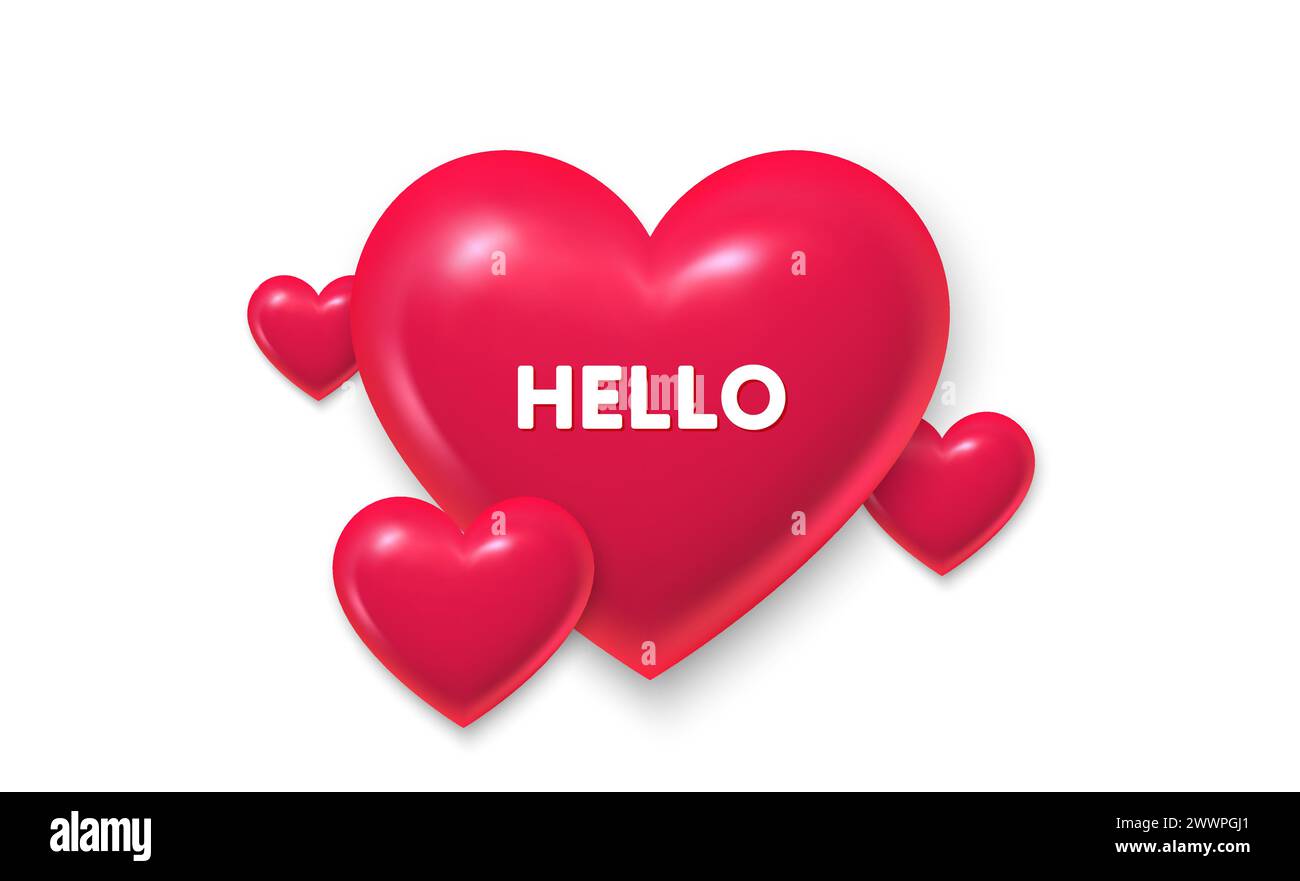 Hello welcome tag. Hi invitation offer. 3d hearts banner. Vector Stock ...