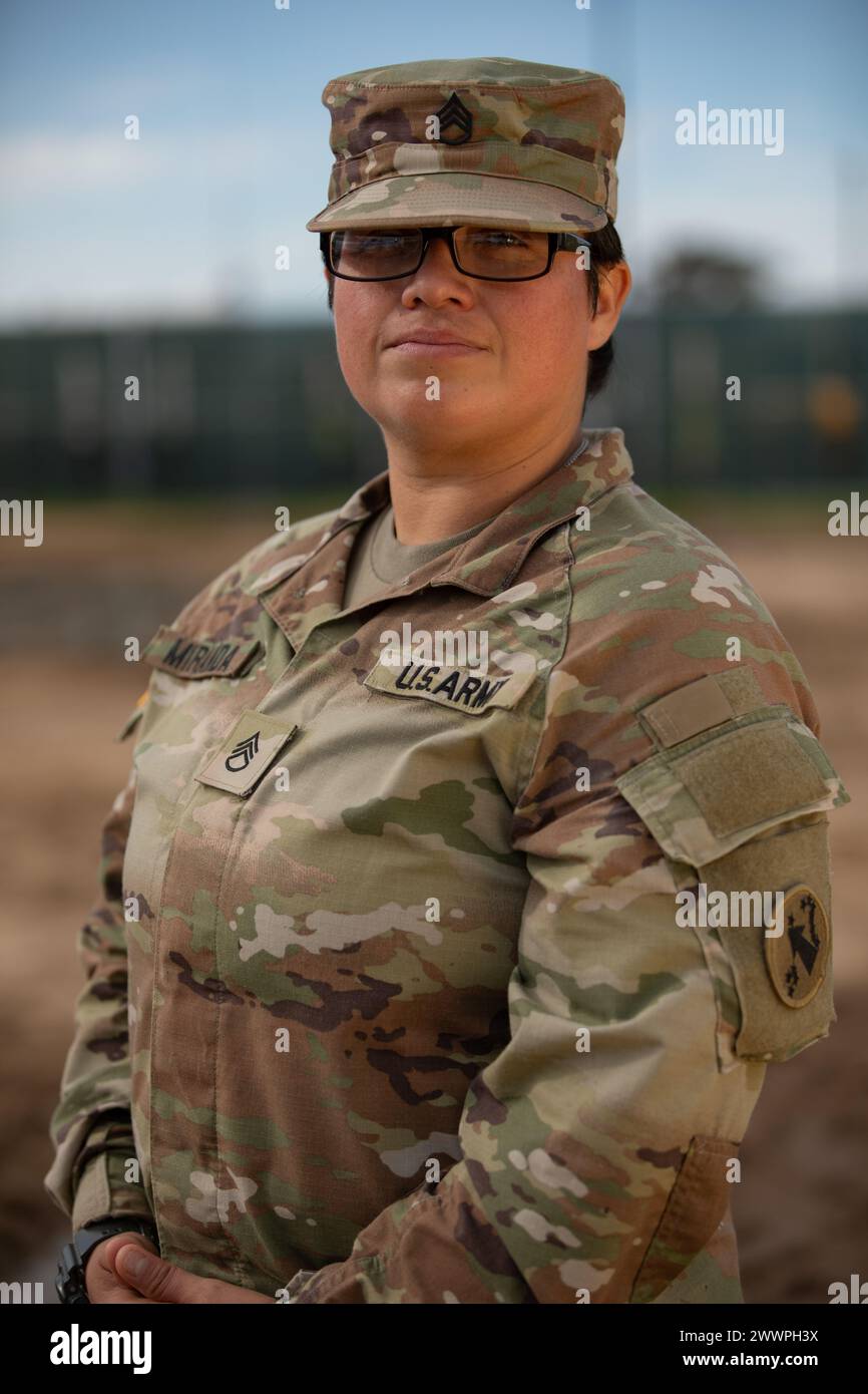 U.S. Army Staff Sgt. Vivian Miranda, a battle systems operator assigned ...