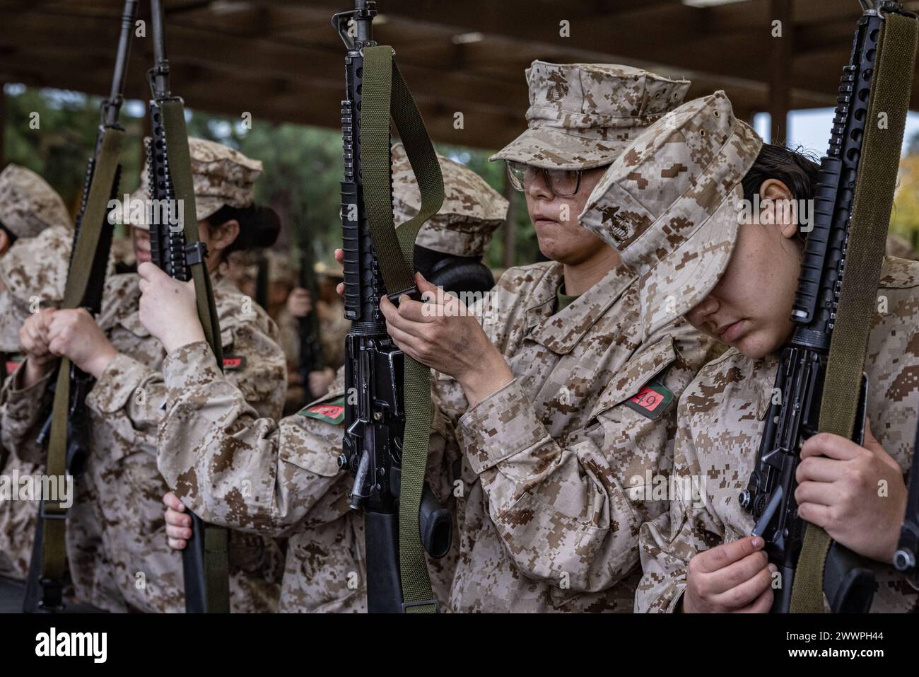 U.S. Marine Corps recruits with Charlie Company, 1st Recruit Training ...