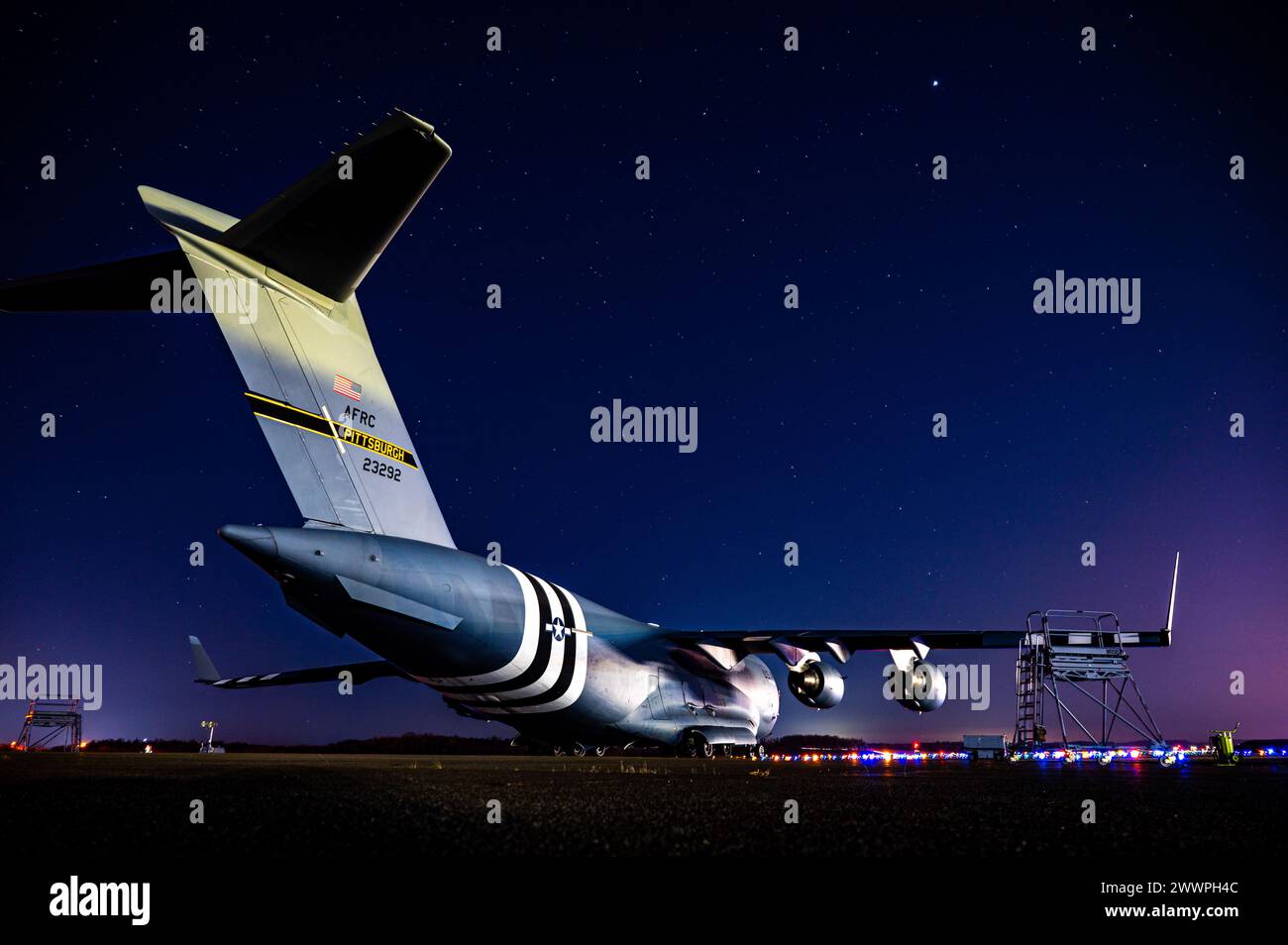 A C-17 Globemaster III assigned to the 911th Airlift Wing sits on the ...