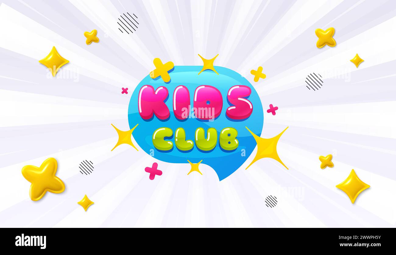 Kids club banner. Fun playing zone sticker. Offer sunburst ray banner ...