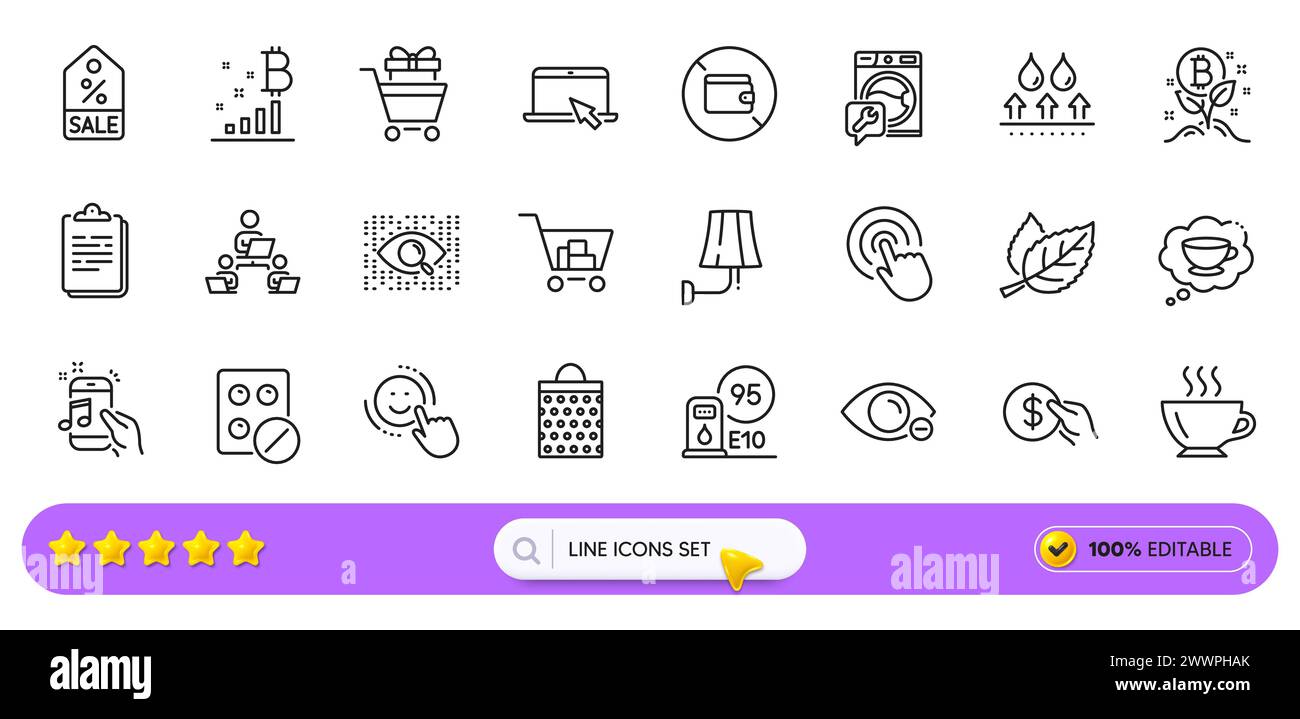 Internet shopping, Portable computer and Waterproof line icons for web ... Internet shopping, Portable computer and Waterproof line icons for web ...