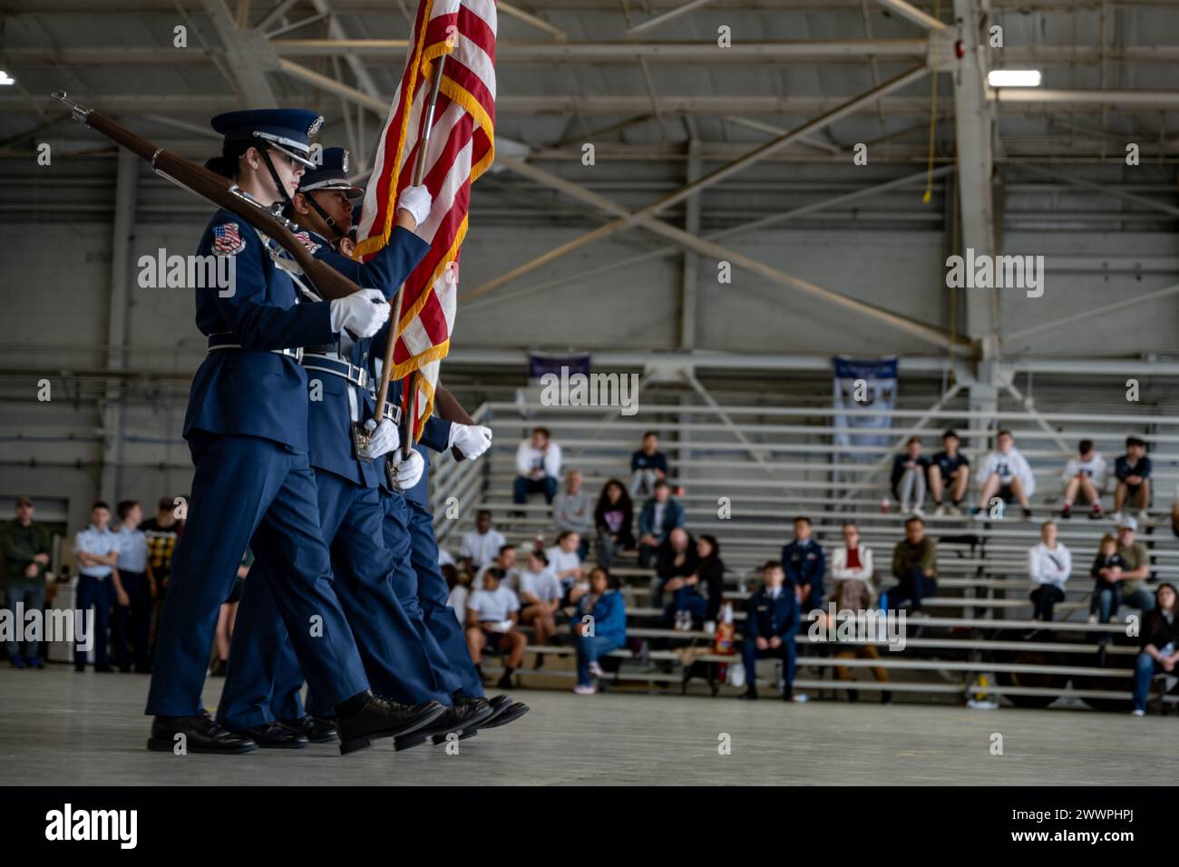 Air Force Junior ROTC cadets perform color guard regulation during a ...