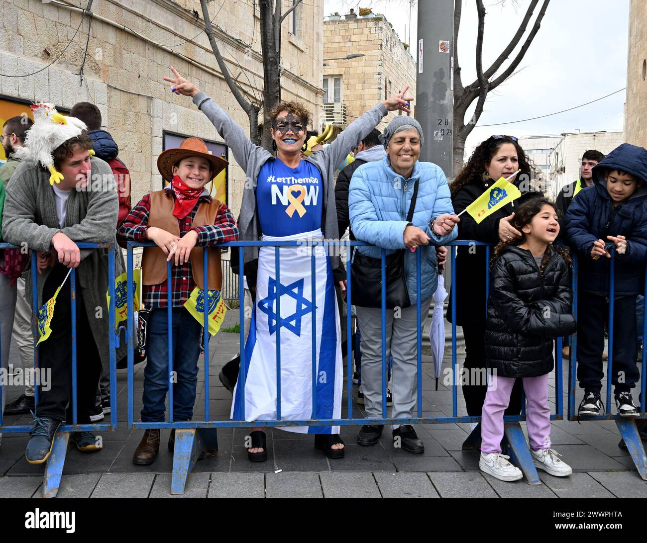 Jerusalem, Israel. 25th Mar, 2024. People wear costumes at the first ...