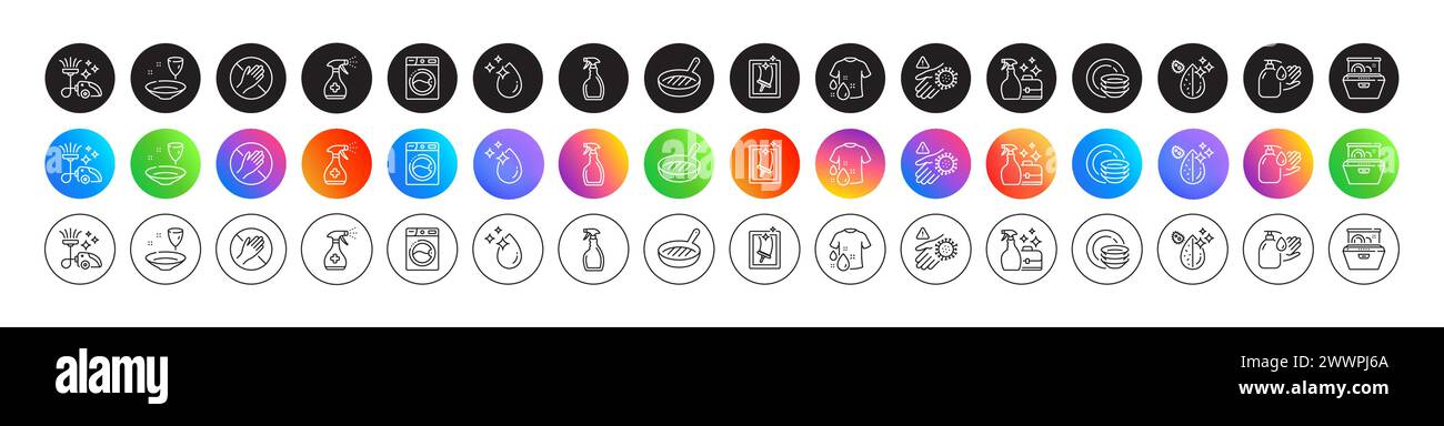 Medical cleaning, Vacuum cleaner and Dishes line icons. For web app ...