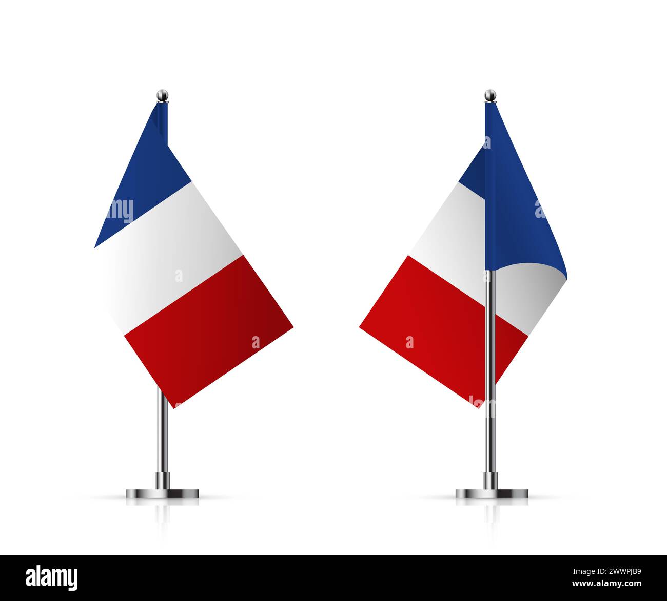 Flags of France on pole vector illustration. 3D realistic flagpoles on ...