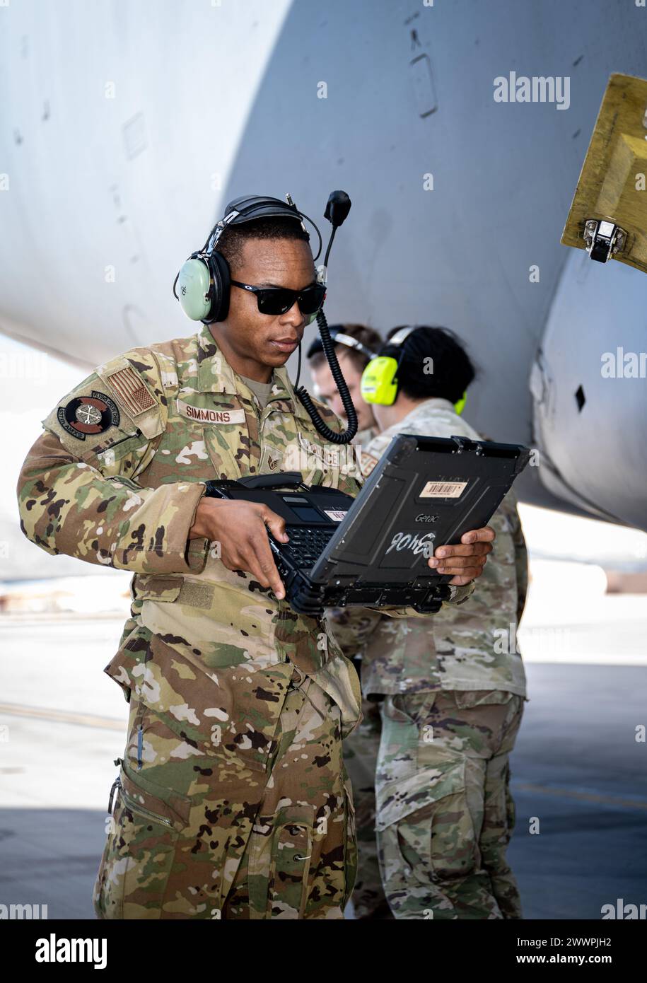 U.S. Air Force Staff Sgt. Dwayne Simmons, a flying crew chief with the ...