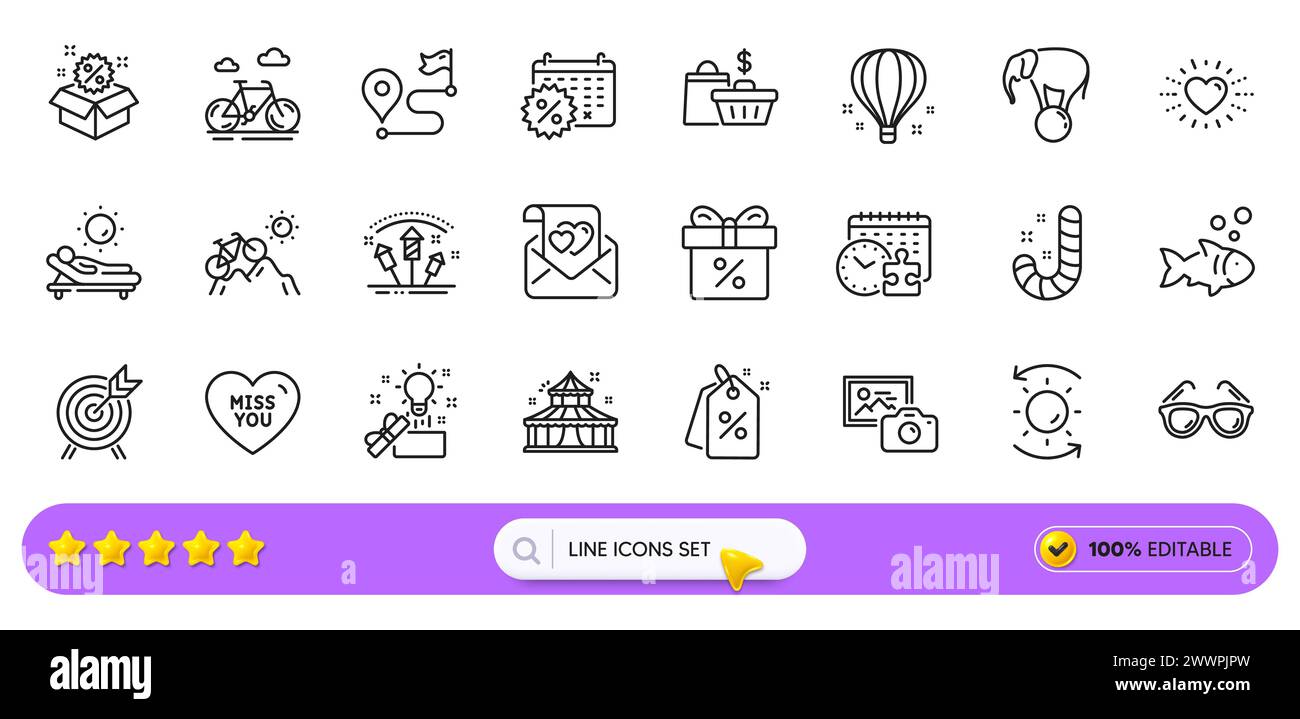 Candy, Creative idea and Puzzle time line icons for web app. Pictogram icon. Line icons. Vector ...