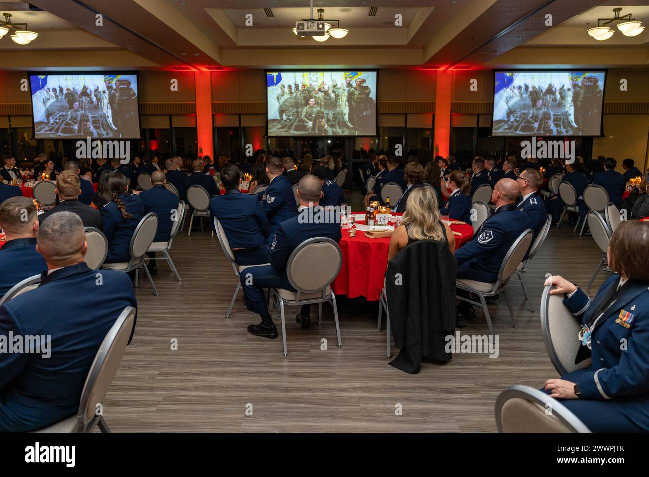 U.S. Airmen from the 81st Training Wing watch the year in review video ...