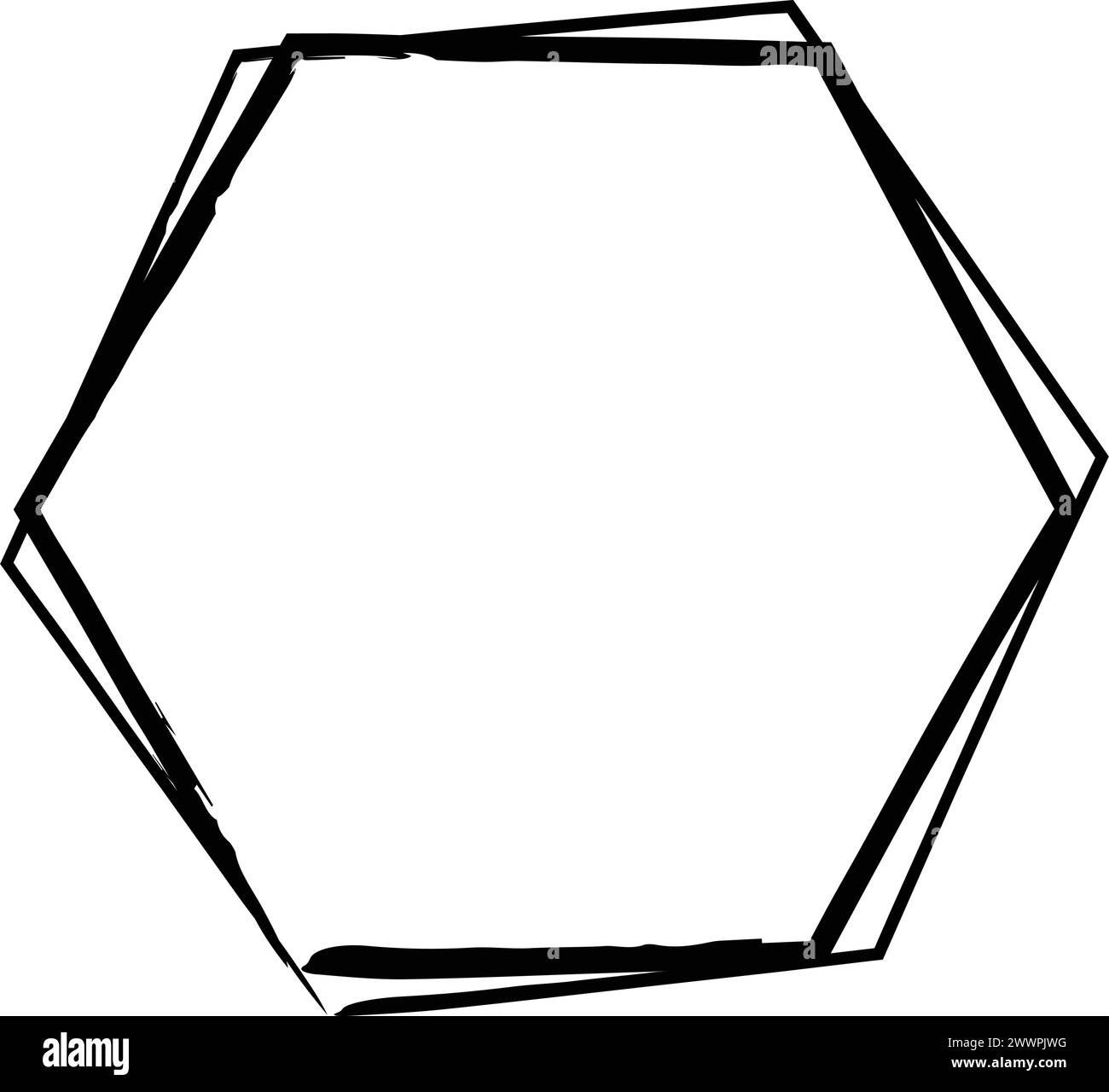 Hexagon grunge texture element frame border shape icon for decorative vintage doodle for design ...