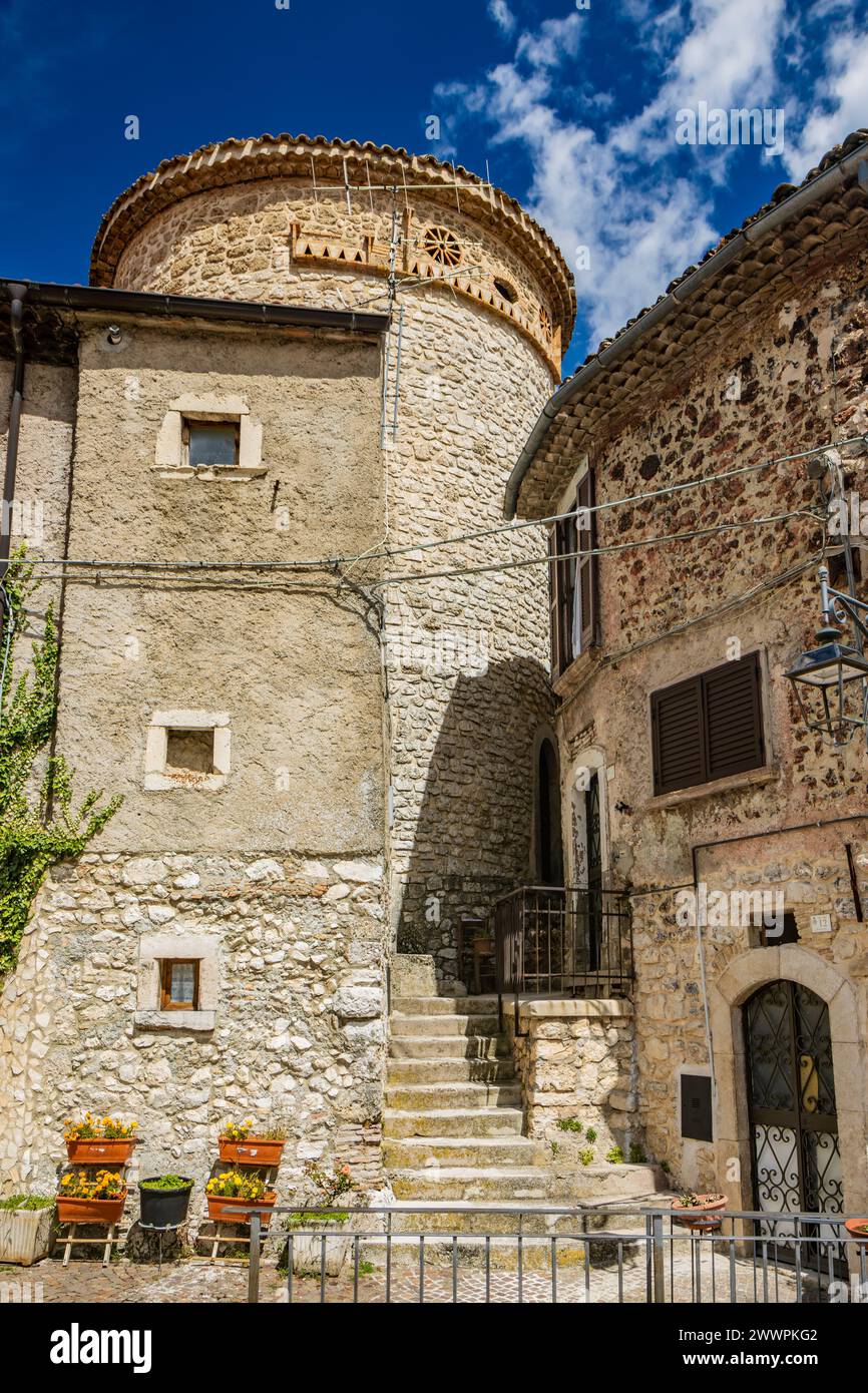 A glimpse of the village of Villalago, in the province of L'Aquila in ...