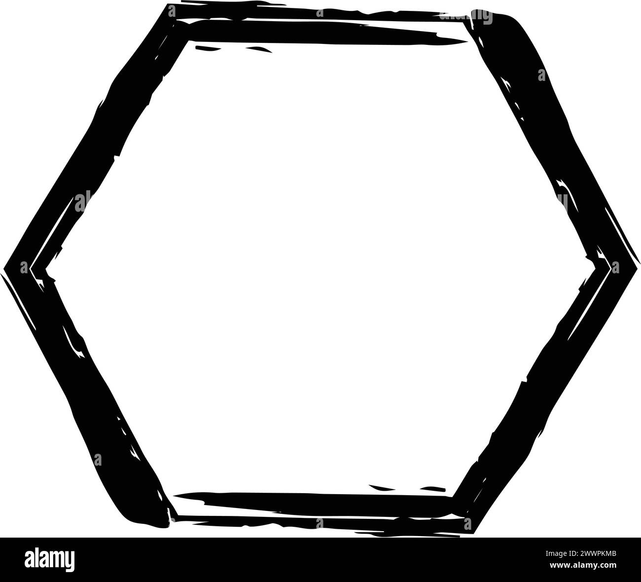 Hexagon grunge texture element frame border shape icon for decorative vintage doodle for design ...