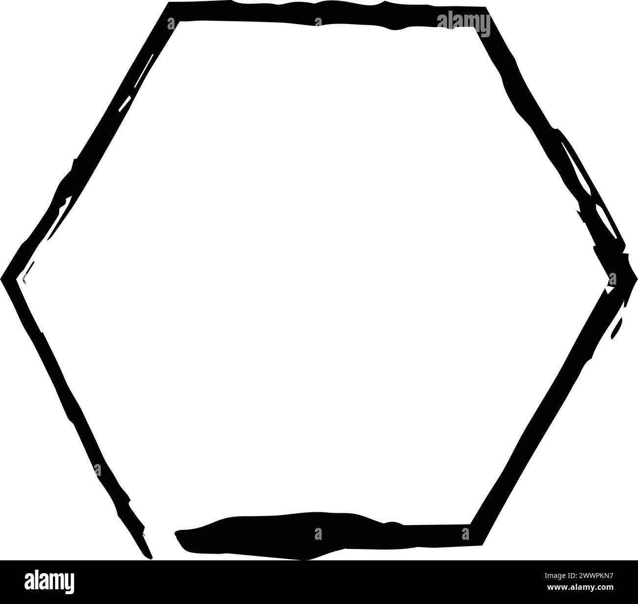 Hexagon grunge texture element frame border shape icon for decorative vintage doodle for design ...