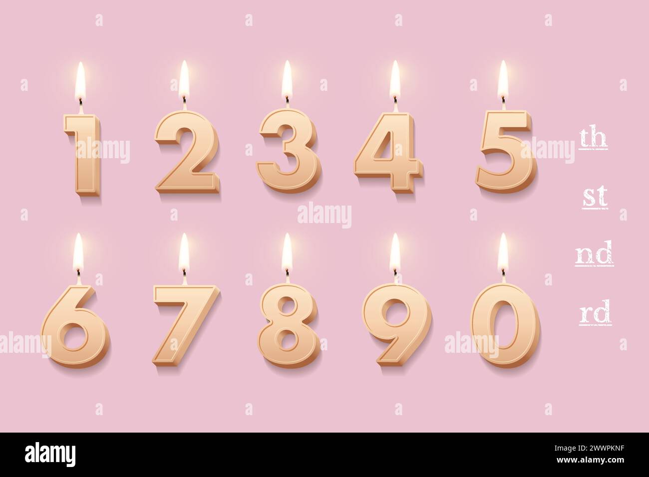 Birthday candles set for anniversary cake, 3D burning beige wax numbers ...