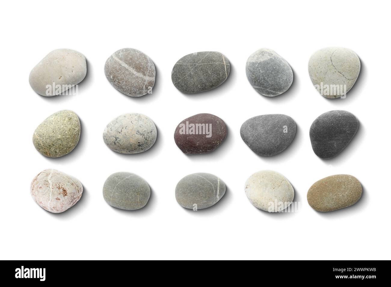 Sea pebbles. Different stones isolated on white, top view Stock Photo ...