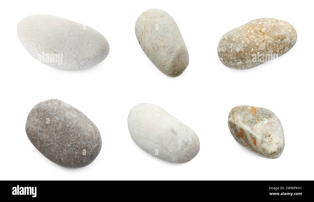 Sea pebbles. Different stones isolated on white, set Stock Photo - Alamy