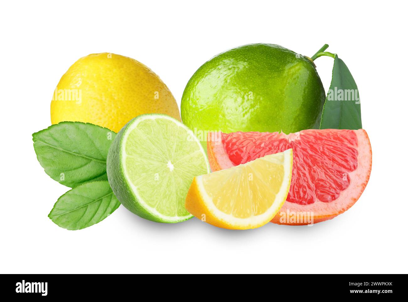 Citrus fruits. Fresh limes, lemons and grapefruit on white background ...