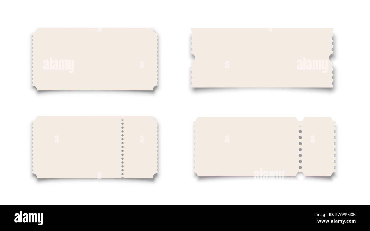 3D blank tickets set, cardboard coupons collection with borders of ...