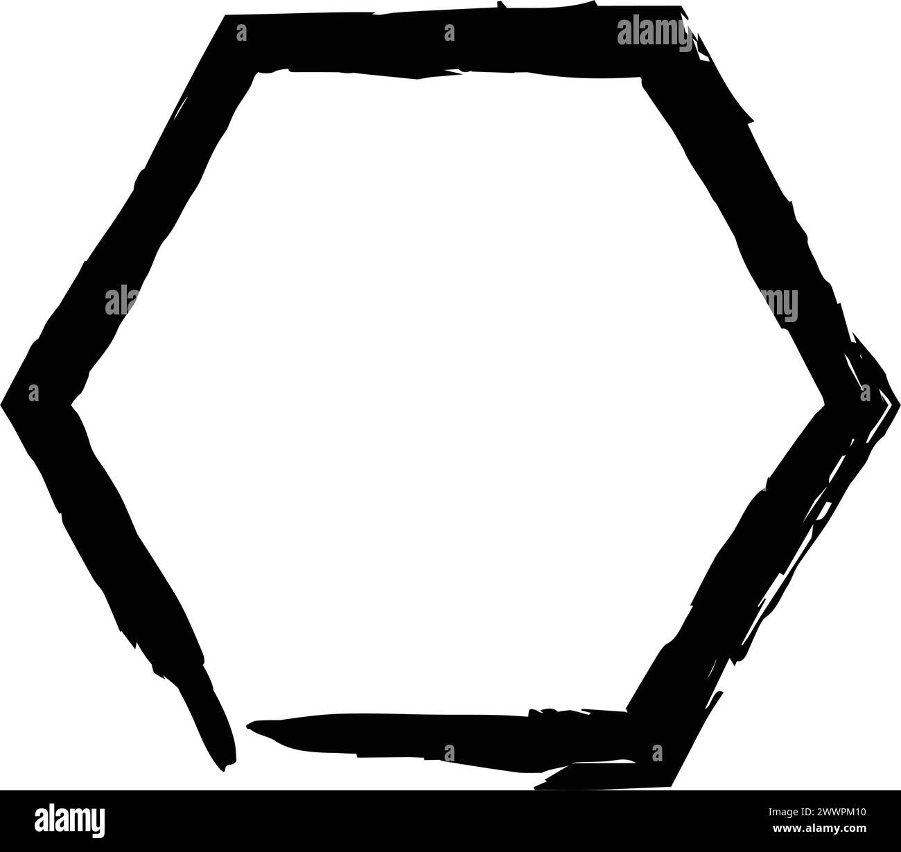 Hexagon grunge texture element frame border shape icon for decorative vintage doodle for design ...