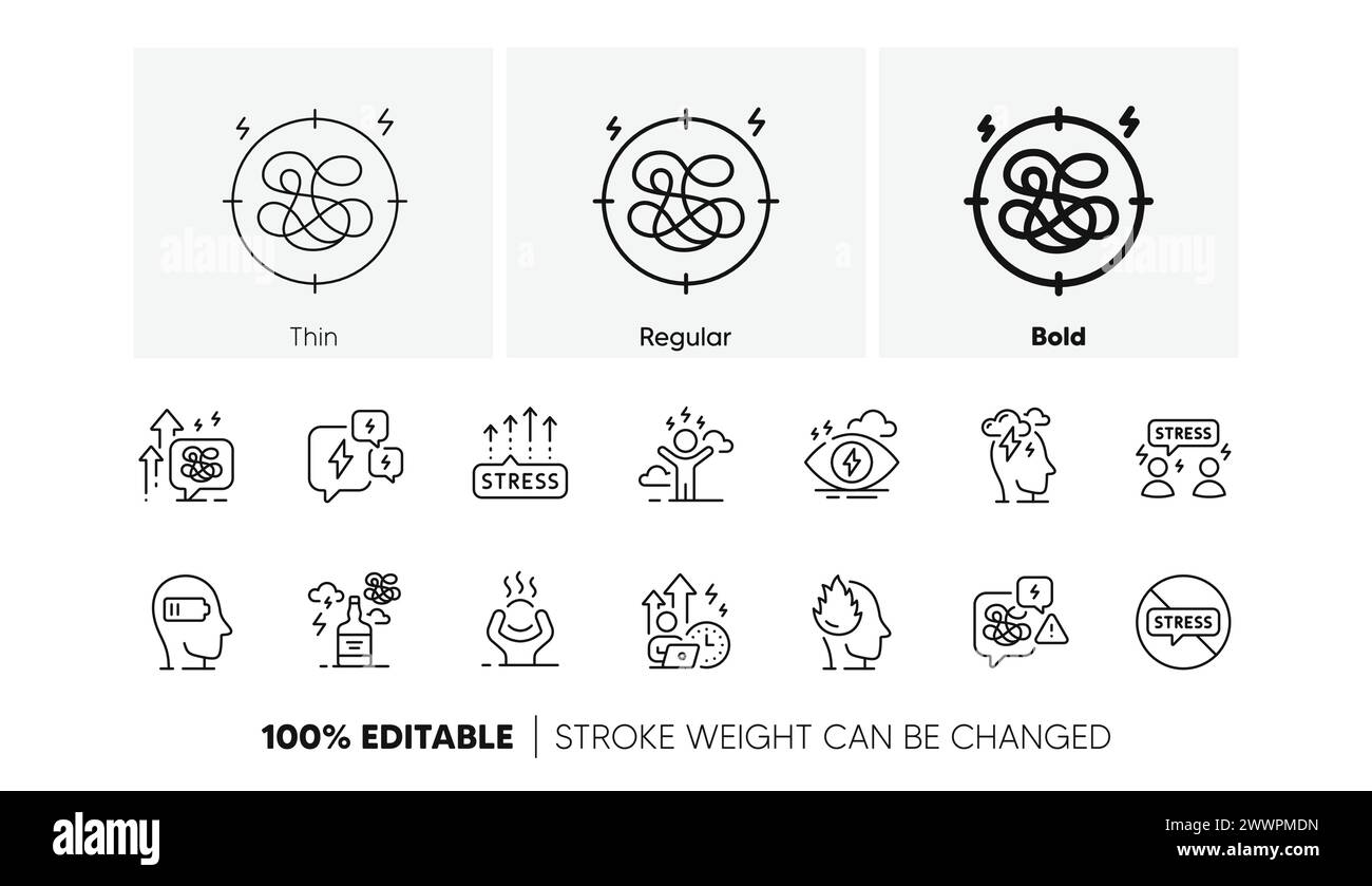 Stress line icons. Mental health, depression and confusion thoughts ...