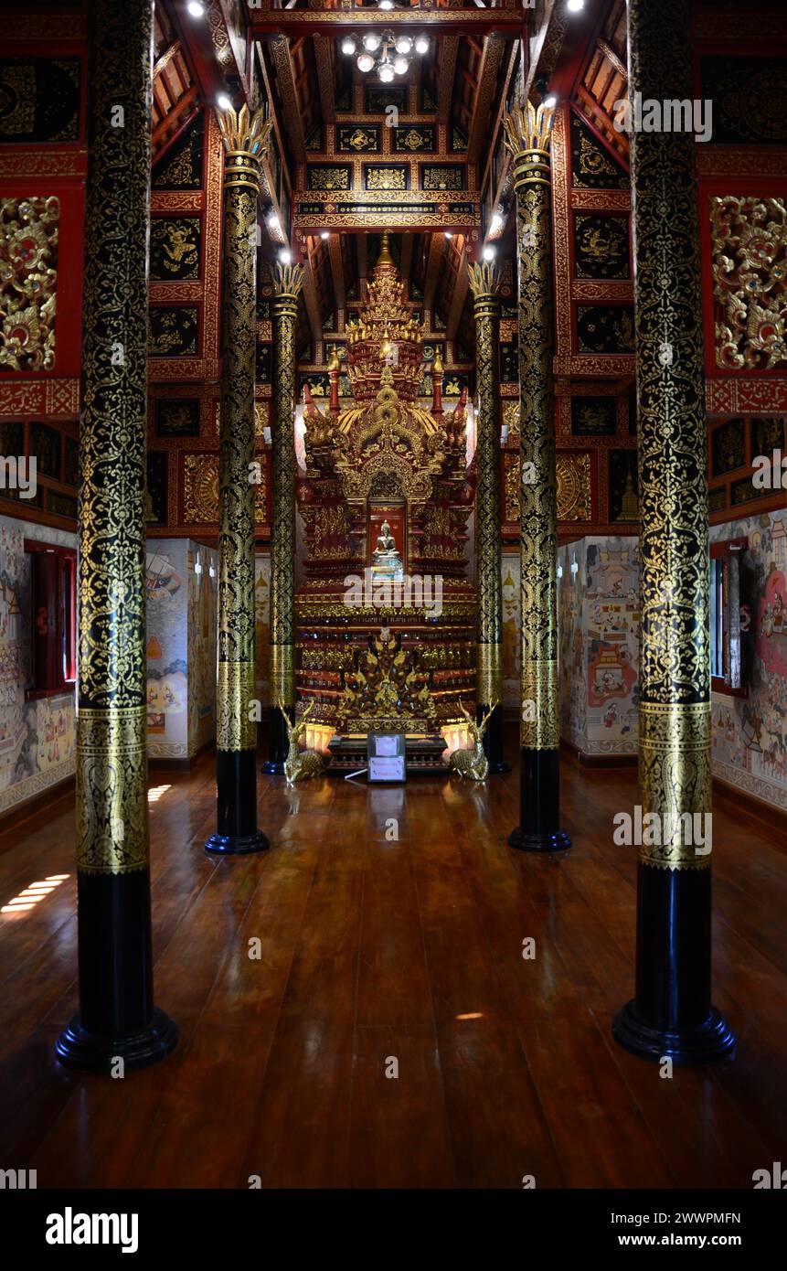 Ancient Phra Sing buddha statue in antique ubosot of Wat Phra Singh ...