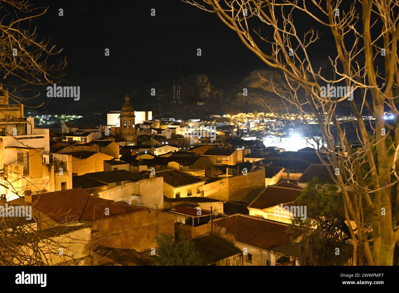 Overlooking the small town of Loja, Granada, Spain at night Stock Photo ...