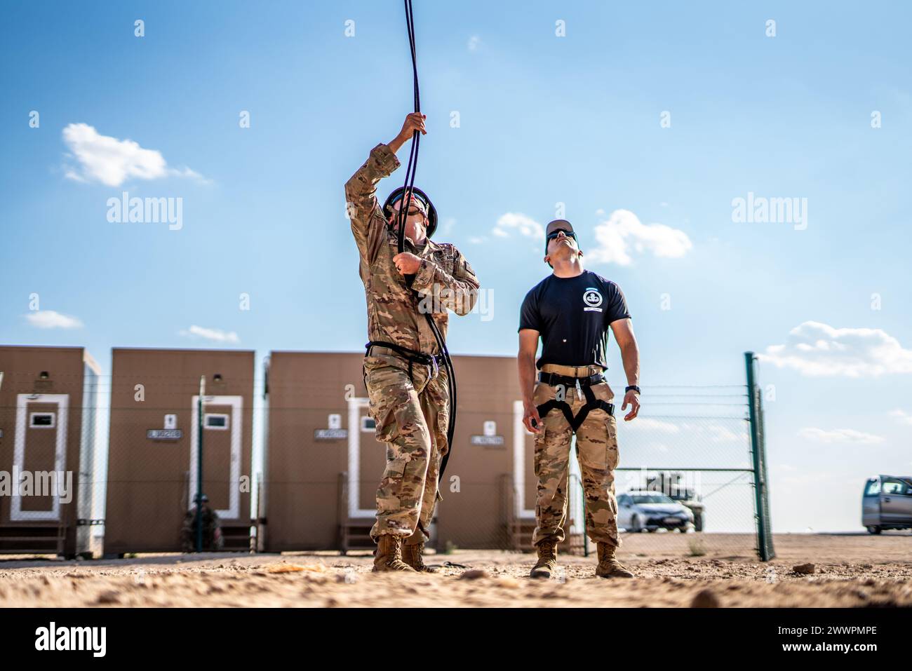 Air Assault candidates rappel off the rappel towers on Camp Buehring ...