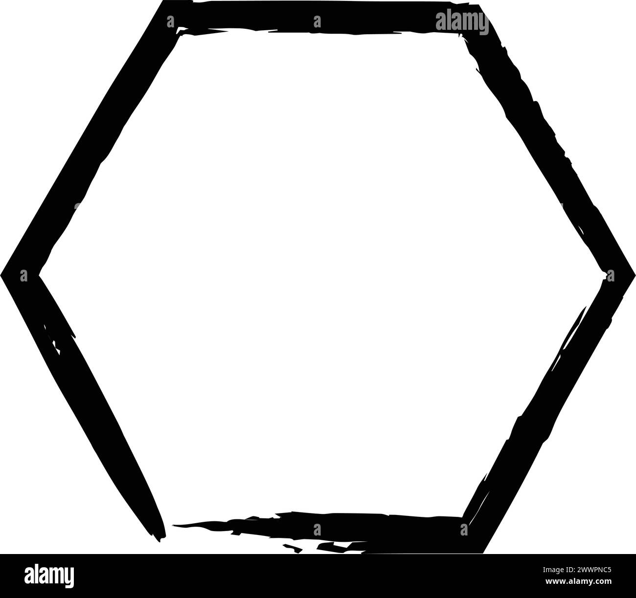 Hexagon grunge texture element frame border shape icon for decorative vintage doodle for design ...