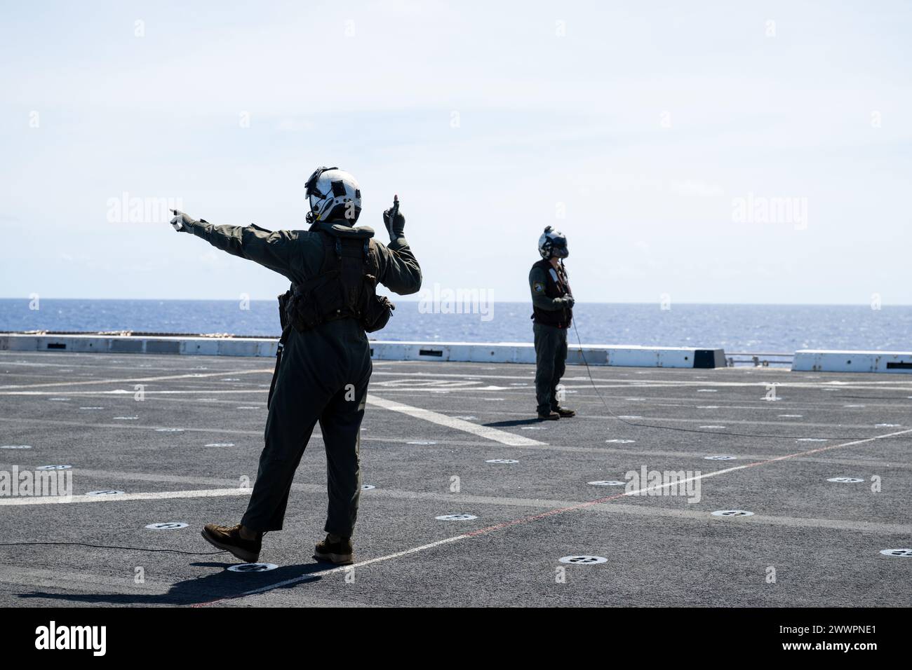 PACIFIC OCEAN (Feb. 9, 2024) Cpl. Kelvin Valdes (left) and Sgt. Jayson ...