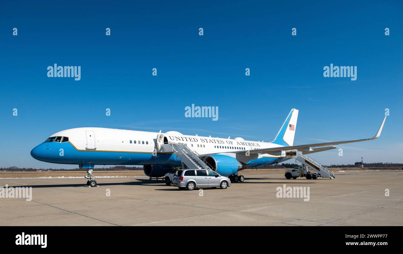 A Boeing C-32, modified 757, aircraft, call sign Air Force Two, is ...