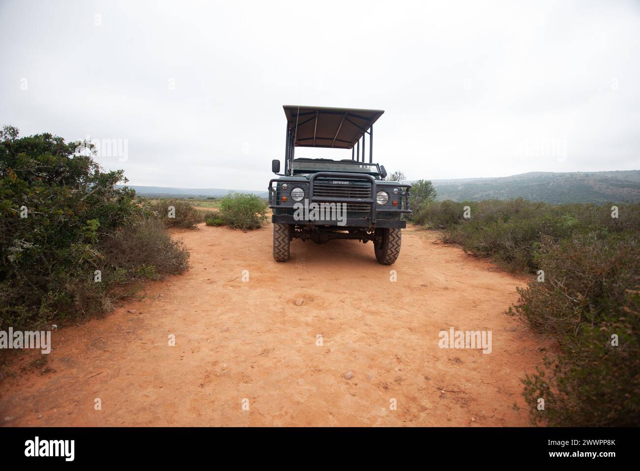 The front of a landrover defender 4 wheel drive safari vehicle ...
