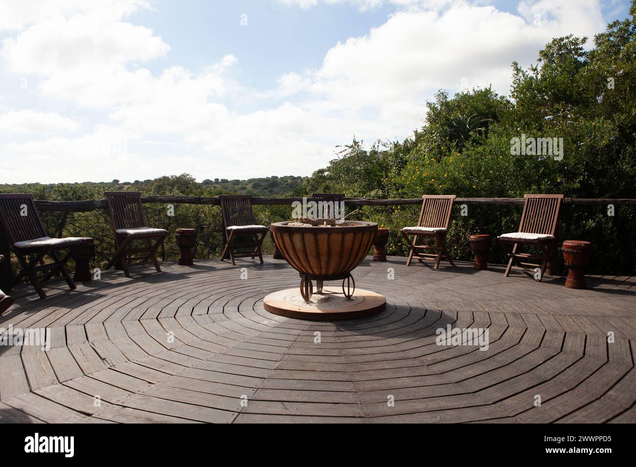 Common decked are for guests to congregate around the fire pit at the ...