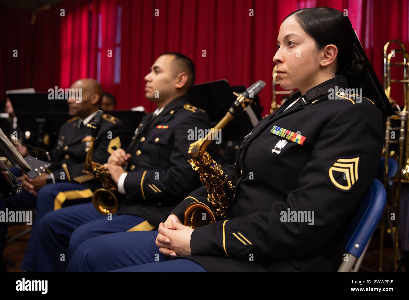 U.S. Army Soldiers of the 63rd Army Band, New Jersey Army National Guard, perform ruffles and ...