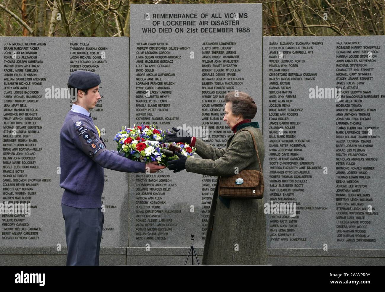 The Princess Royal lays a wreath at the Lockerbie Air Disaster Memorial ...